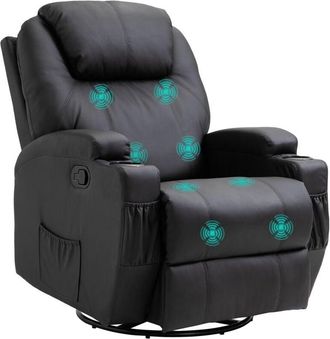 HOMCOM Homcom - Massagesessel Elektrisch Relaxsessel Fernsehsessel Massagefunktion 5 Massage-Modi Liegefunktion Kunstleder Holz Metall Schaumstoff Schwarz