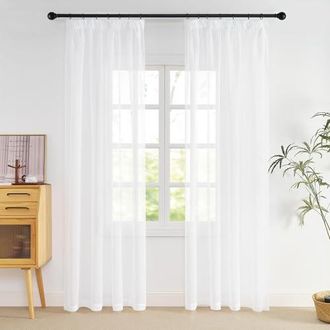 Nicetown Gardine Weiß Transparent Voile Gardinen mit Kräuselband für Schiene 225 cm Hoch Vorhänge Weiss Wohnzimmer Vorhang Durchsichtig Sheer Curtains 2er Set 