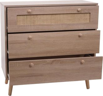 Mendler Commode &agrave; tiroirs HWC-M39, Armoire Sideboard Highboard, Kubu rotin bois m&eacute;lamin&eacute;, 78x80x39cm aspect ch&ecirc;ne