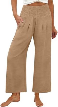 Generic Pantalon Palazzo court &agrave; jambes larges pour femme - Taille haute - Coupe droite - L&eacute;ger - Pour l&eacute;t&eacute;, la plage, les vacances, le salon - Style d&eacute;contra