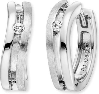 Engelsrufer filigrane Keep it so simple Damen Creole Ella aus Sterling Silber - besetzt mit 2 weißen Zirkonia Steinen - Clipverschluss - nickelfrei - Größe: 16mm