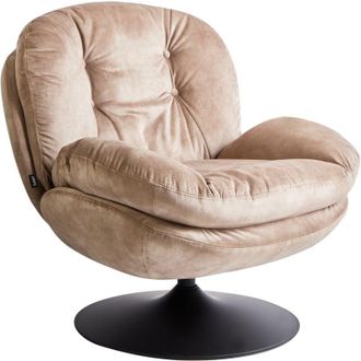 Beliani Fauteuil Pivotant Vintage en Velours avec Assise Rembourr&eacute; Base Simple Beige Sable Nolvik