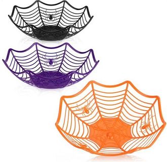 Com-Four 3x Bols à Snack Halloween - Ensemble de Bols pour Bonbons Emballés - Assiettes à Snack en Plastique - Vaisselle de Fête pour Halloween et Fêtes à Thèm