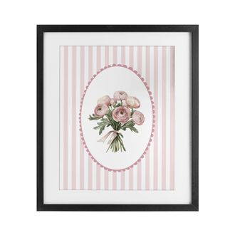 Stupell Industries Pfingstrosenstrauß auf sanften Streifen, schwarzer gerahmter Druck unter Glas, Design von Christine Simpson Art, 53,3 x 43,2 cm