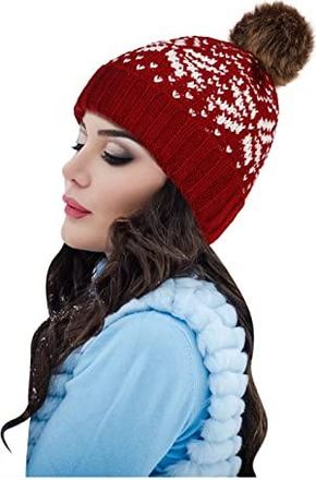 Generic Chapeau de flocon de neige tricot&eacute; chapeau de No&euml;l &agrave; pompons fuzzy chapeau imitation laine chaude casquettes de baseball grande, Bordeaux, taille uniq