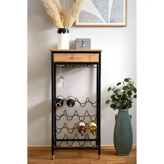 WENKO home24 Weinregal Loft II Ablage & Schublade: Massivholz Bambus, lackiert Gestell: Metall, pulverbeschichtet Braun 48 x 95 x 30cm