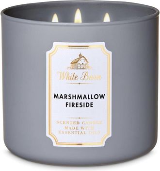 Bath & Body Works White Barn Marshmallow Fireside Kerze mit 3 Dochten, 411 g - Zedernholz, Palo Santo, ger&ouml;stetes Marshmallow, Vanille - Zuhauseduft - Kerze