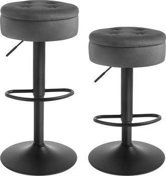 Woltu Barhocker 2er Set, Sitzhocker mit Stauraum, Hocker höhenverstellbar 360° drehbar, Drehhocker für Kücheninsel Esszimmer Bar Küche Tresen, Samt Metall, 