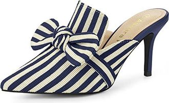 Allegra K Mules à Enfiler avec noeud à Rayures pour Femmes Bleu Profond 36