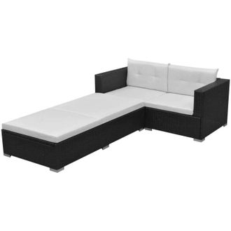 vidaXL 3-tlg. Garten-Lounge-Set mit Auflagen Poly Rattan Schwarz Vidaxl