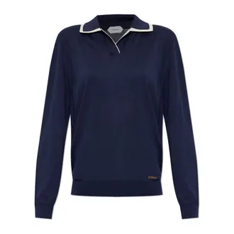 Versace Femme, Pulls, Bleu, Taille: 36 FR Pull Col Polo en Laine