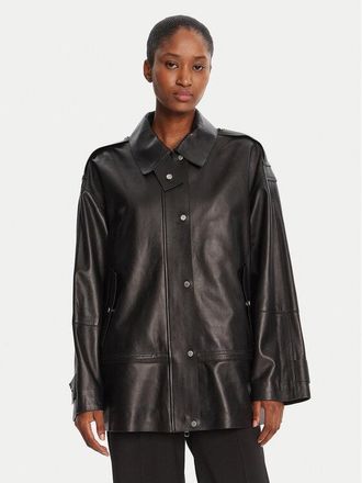 HUGO BOSS Lederjacke Salaha 50544445 Schwarz Relaxed Fit