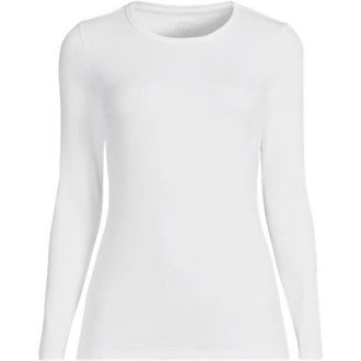 Lands End Langarmshirt aus mikrofeinem Baumwollripp, Damen, Gr&ouml;&szlig;e:36-38 petite, Wei&szlig;, Baumwolle/Elasthan, by Lands End