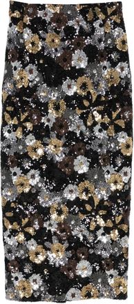 Max Mara jupe mi-longue à fleurs brodées - Noir