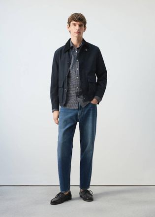 Mango Veste r&eacute;sistante &agrave; leau col en velours c&ocirc;tel&eacute; bleu marine - Homme - XL - MANGO MAN