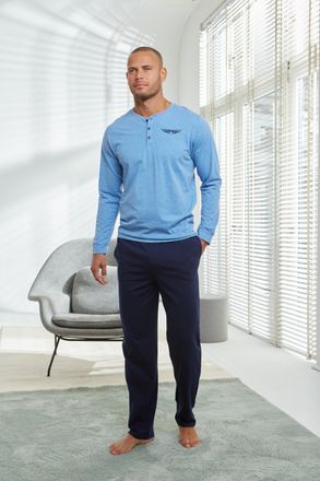 Le Jogger Pyjama AUTHENTIC LE JOGGER Schlafanzug f&uuml;r Herren, Herren, Gr. 44/46, blau (blau, meliert, marine), Jersey, Obermaterial: 100% Baumwolle, unifarben, B