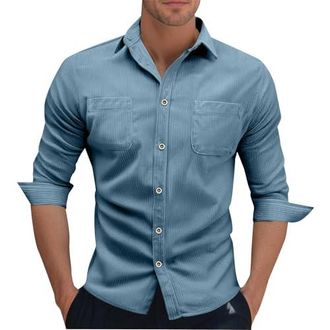 Generic Chemise boutonn&eacute;e en velours c&ocirc;tel&eacute; &agrave; manches longues pour homme - Veste de camionneur en coton avec poches - Coupe r&eacute;guli&egrave;re - D&eacute;contract&eacute;e - Solide 