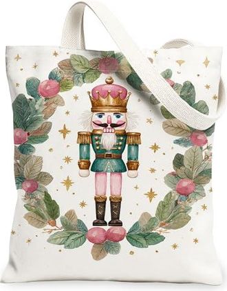 Generic Sac fourre-tout en toile motif floral Casse-noisette, sac d&eacute;picerie r&eacute;utilisable, l&eacute;ger et lavable avec bandouli&egrave;re pour voyage, plage, pique-nique, 3