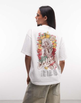 AllSaints Roque Etta - T-shirt &agrave; manches courtes avec logo graphique et imprim&eacute; au dos - Blanc