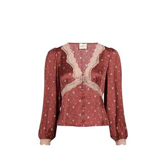 Petite Mendigote Blouse col V imprim&eacute;e &agrave; dentelle