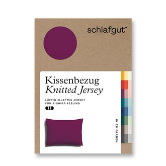Schlafgut Knitted Jersey Kissenbezug 60x80 cm Purple Deep Uni weicher Premium Kopfkissenbezug einzeln, faltenfrei mit Elasthan
