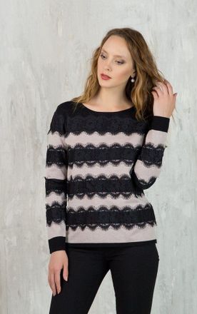 Passioni Strickpullover mit Spitzendetail