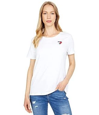 Tommy Hilfiger T-Shirt &agrave; col Rond avec Logo pour Femme, Coeur Blanc Brillant, Taille XL