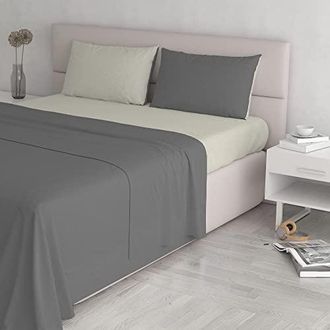 Italian Bed Linen Natürliche Farbe Natural Colour Bettwäsche Set, Leinen Baumwolle, Rauchgrau/Creme, Doppelte