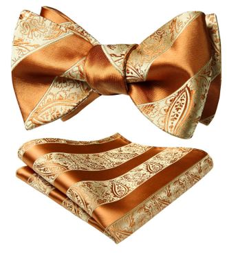 Hisdern Herren Fliege Goldfarben Verstellbare Fliegen und Einstecktuch Set Smoking Schleife Selbstgebundene f&uuml;r Br&auml;utigam Hochzeit Party