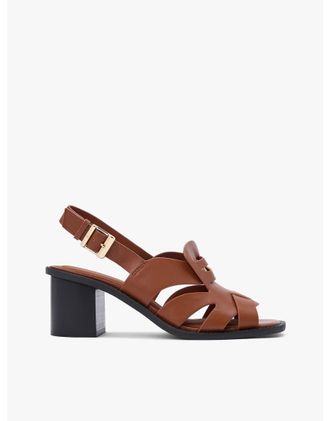 Tommy Hilfiger Leder-Sandalen in Braun mit Blockabsatz und Wappen