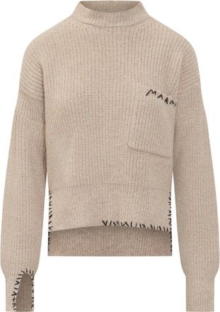 Marni Femme, Pulls, Beige, Taille: 38 FR Pull Col Roul&eacute; en Laine Moulin&eacute;e avec R&eacute;parations