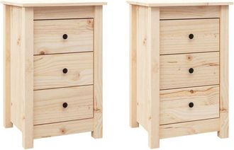 vidaXL Vidaxl - Tables de chevet 2 pcs en bois de pin massif - Dimensions 40x35x61,5 cm - 3 tiroirs pour rangement pratique