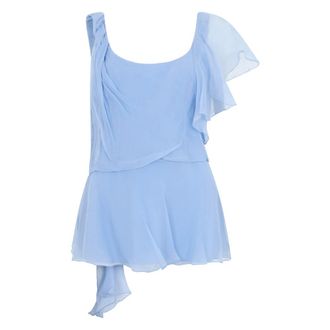 Alberta Ferretti Femme, Tops, Bleu, Taille: 38 FR Blouse sans Manches &agrave; Volants