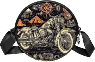 Generic Sac à bandoulière rond pour femme, motif cool, petit sac à bandoulière avec fermeture éclair, bretelles réglables, sac à main rond décontracté pour fe