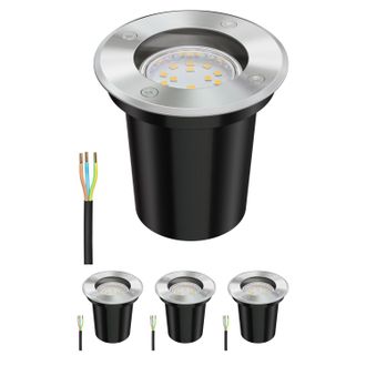 LEDs Com 4 Stück Boden-Einbauleuchte BOLI für außen Edelstahl rund IP67 108mm Ø inkl. LED Lampe (warmweiß, 2,339W, 227lm, 110°)