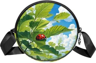 Generic Sac &agrave; bandouli&egrave;re circulaire pour femme, petit sac &agrave; bandouli&egrave;re mignon coccinelle avec fermeture &eacute;clair, bretelles r&eacute;glables, sac &agrave; main rond d&eacute;contr