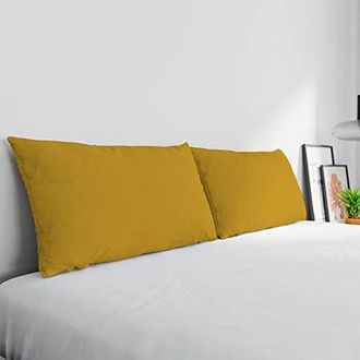 Italian Bed Linen 1 Paar Kissenbez&uuml;ge Max Color 100% Baumwolle, hergestellt in Italien, Gr&ouml;&szlig;e Kissenbezug 50 x 80 cm mit Innenklappe, einfarbig - Senape