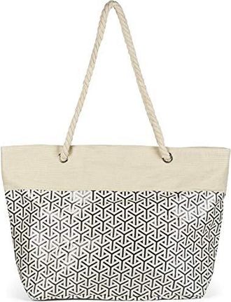 styleBREAKER Ladies XXL Grand sac de plage avec motif m&eacute;tallique infini et fermeture &eacute;clair, sac &agrave; bandouli&egrave;re, shopper 02012347, couleur:Beige-noir