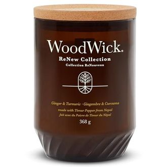 Woodwick ReNew Bougie parfum&eacute;e avec m&egrave;che cr&eacute;pitante | Bougie Gingembre et Curcuma grand format | Cire &agrave; base de soja et de noix de coco | Mat&eacute;riaux recycl&eacute;s |