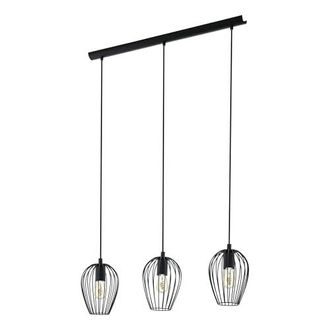 Eglo Lustre NEWTOWN, 1 suspension &agrave; 3 flammes vintage, lampe suspendue r&eacute;tro en acier, couleur : noir, douille : E27