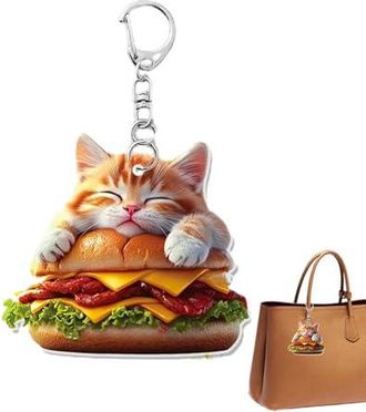 Generico Hamburger Cat Purse Charm - Flat Kitten Key Supporter avec clip | Pendentif de sacs d&eacute;cole en acrylique | Pendentif de sacs &agrave; main de chat hamburger p