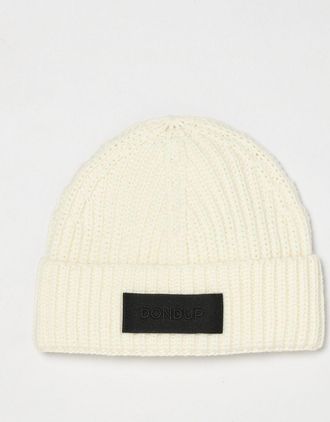 Dondup Gerippte Beanie-M&uuml;tze aus Wollmischung mit Umschlag und gesticktem Logo