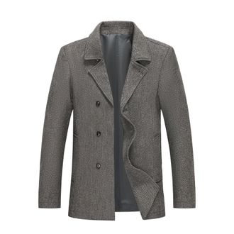 AlltheMen Mantel Jacke Herren Lang Slim Fit Winter Wollmantel herren Dicker &Uuml;bergangsmantel Braun XXL