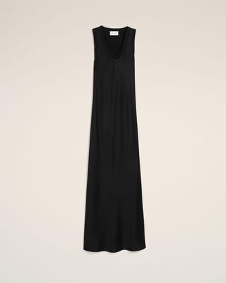 Ami Robe D&eacute;bardeur Noire Maxi en Satin Noir - 34 - Femme