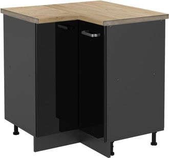 Vicco Eckunterschrank R-Line, Schwarz Hochglanz/Anthrazit, 75.6 cm, AP Eiche