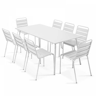 Oviala Oviala - Ensemble table de jardin et 8 chaises en m&eacute;tal blanc - Palavas