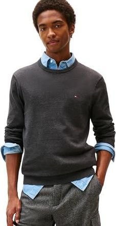 Tommy Hilfiger Pull Homme Essential Cotton avec Col Ras-du-Cou, Gris (Dark Grey Heather), L