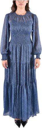 Michael Kors Femme, Robes, Bleu, Taille: 38 FR Robe longue en georgette Paisley froncée