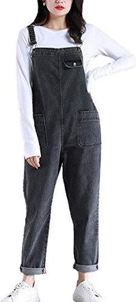 Lazutom Salopette ample d&eacute;contract&eacute;e en jean pour femme, Gris 1, 48