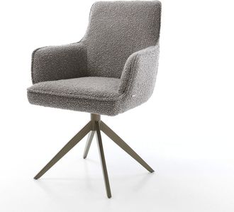 DELIFE Drehstuhl Heira-Flex mit Armlehnen Bouclé Silbergrau Kreuzgestell breit Effektfinish Titan 360° drehbar Wippfunktion Taschenfederkern, Esszimmerstühle